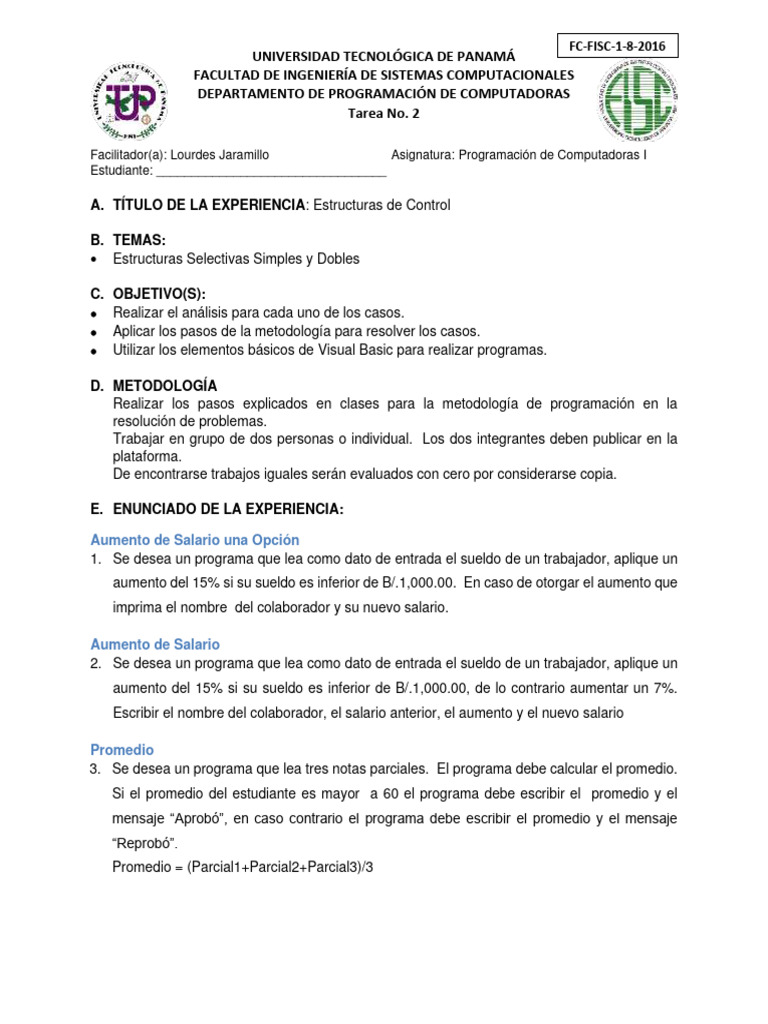 Estructuras de Control en Visual Basic | PDF | Programación de ...