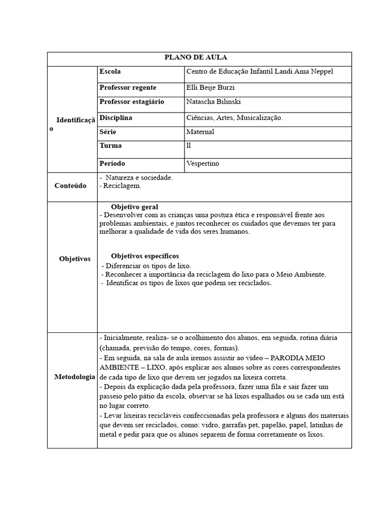 Plano de Aula 15-09 | PDF | Reciclagem | Desperdício
