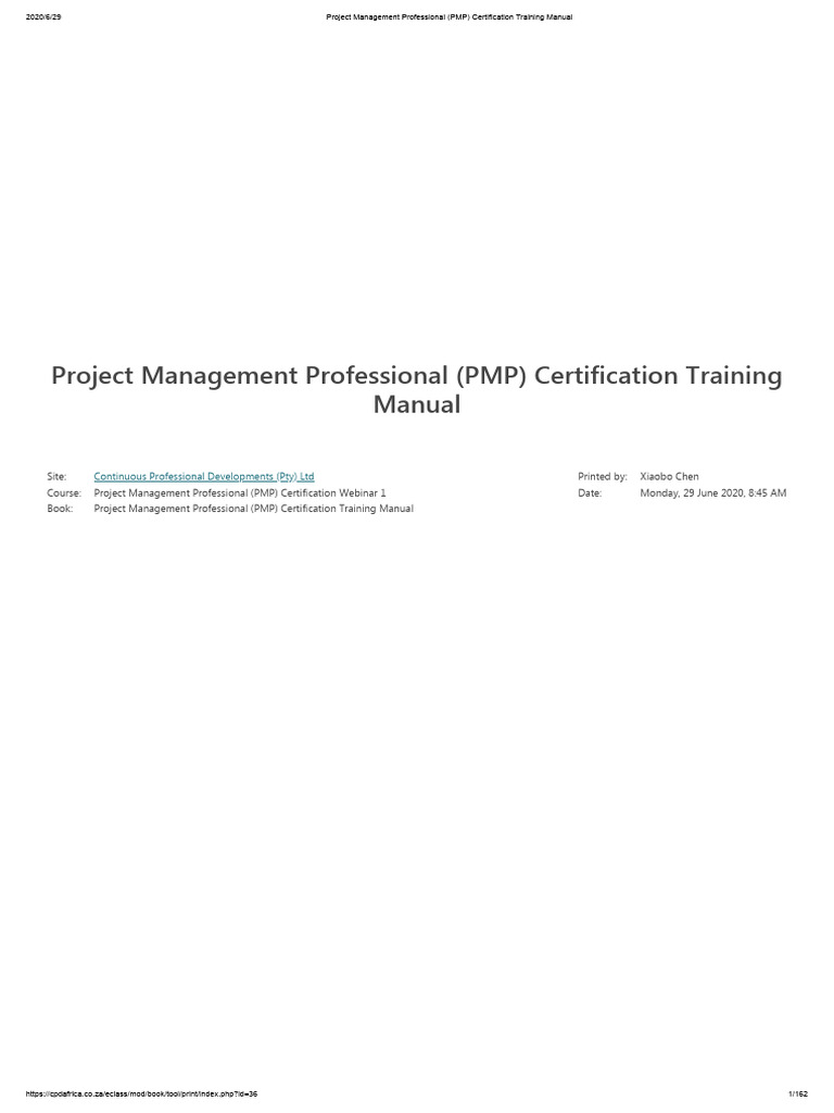 Project Management Professional (PMP) Certification Training Manual ...