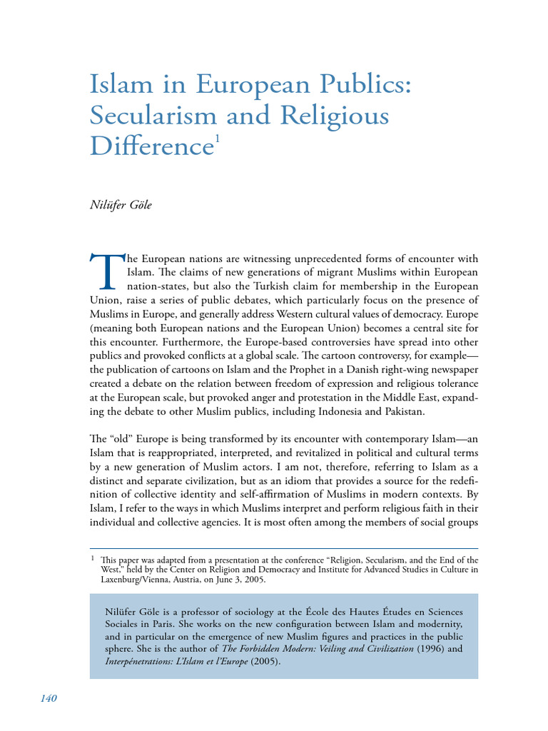 Göle, Islam and European Publics | PDF | Secularism | Multiculturalism