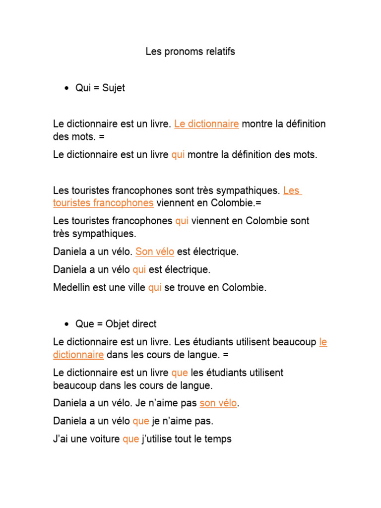 Les pronoms relatifs en français | PDF | Dictionnaire | Pronom