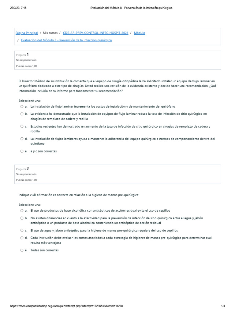Evaluación Del Módulo 8 - Prevención de La Infección Quirúrgica | Descargar gratis PDF | Lavado ...