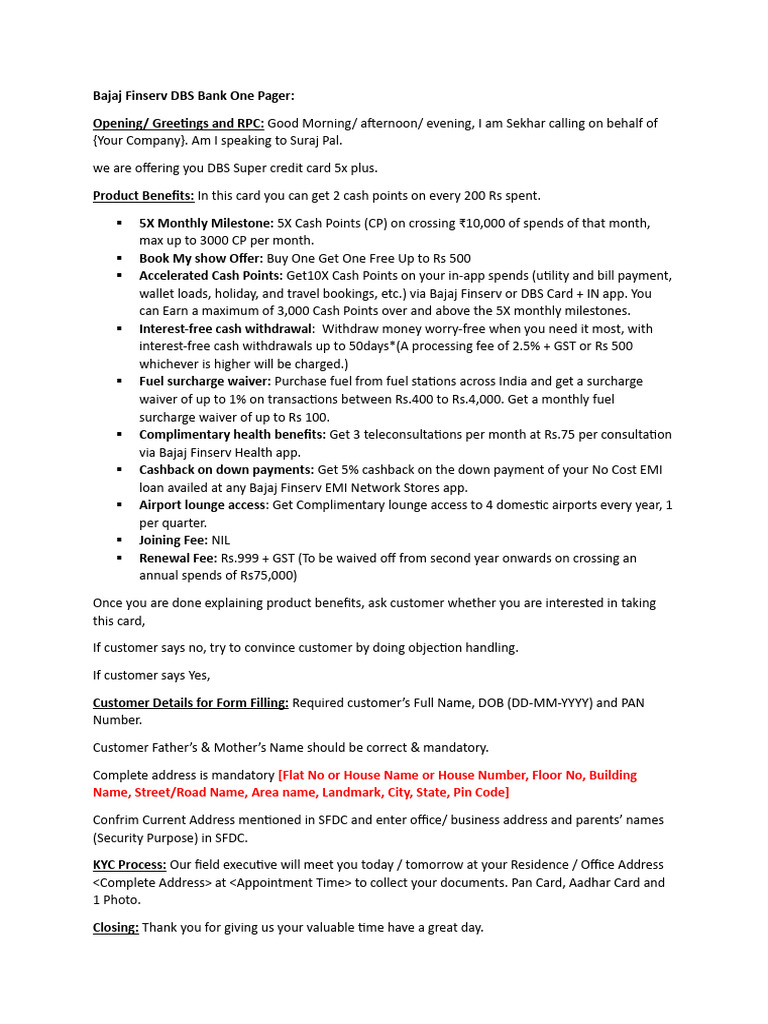 One Pager Bajaj Finserv DBS Bank 999+ GST First Year Free | PDF ...