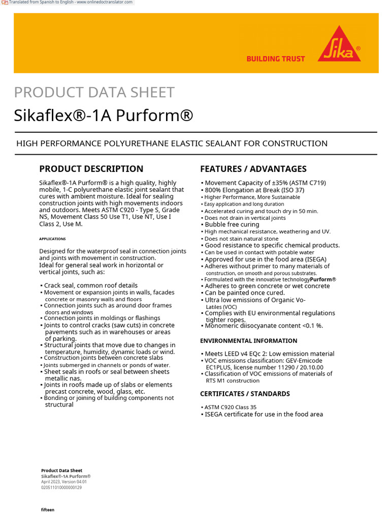 Sikaflex-1a-Purform Es en | PDF | Concrete | Paint