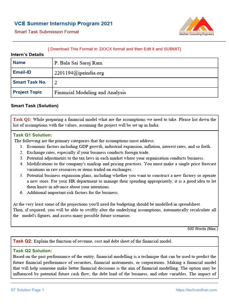 Financial Modeling Internship Guide | PDF | Debt | Financial Modeling