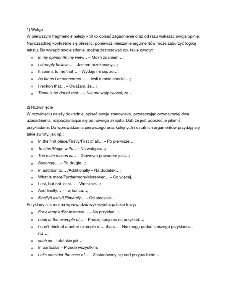 Rozprawka Opinia Matura Angielski | PDF