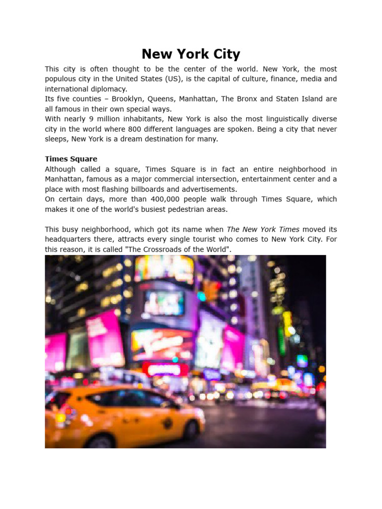 NEW YORK CITY Lesson Plan Test b1 | Download Free PDF | New York City