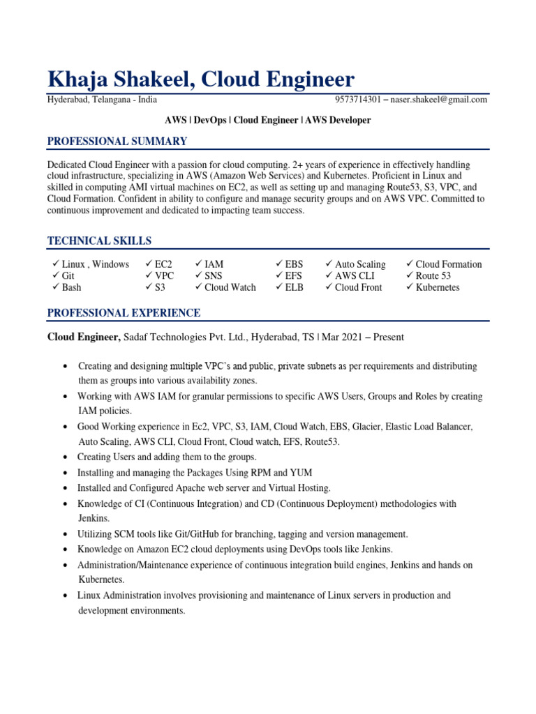 Khaja Shakeel CV | PDF | Cloud Computing | Amazon Web Services