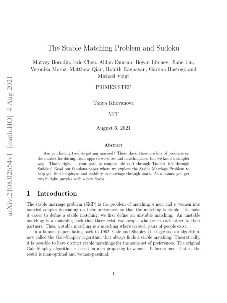 Stable Marriage Problem and Sudoko | PDF | Matrix (Mathematics ...