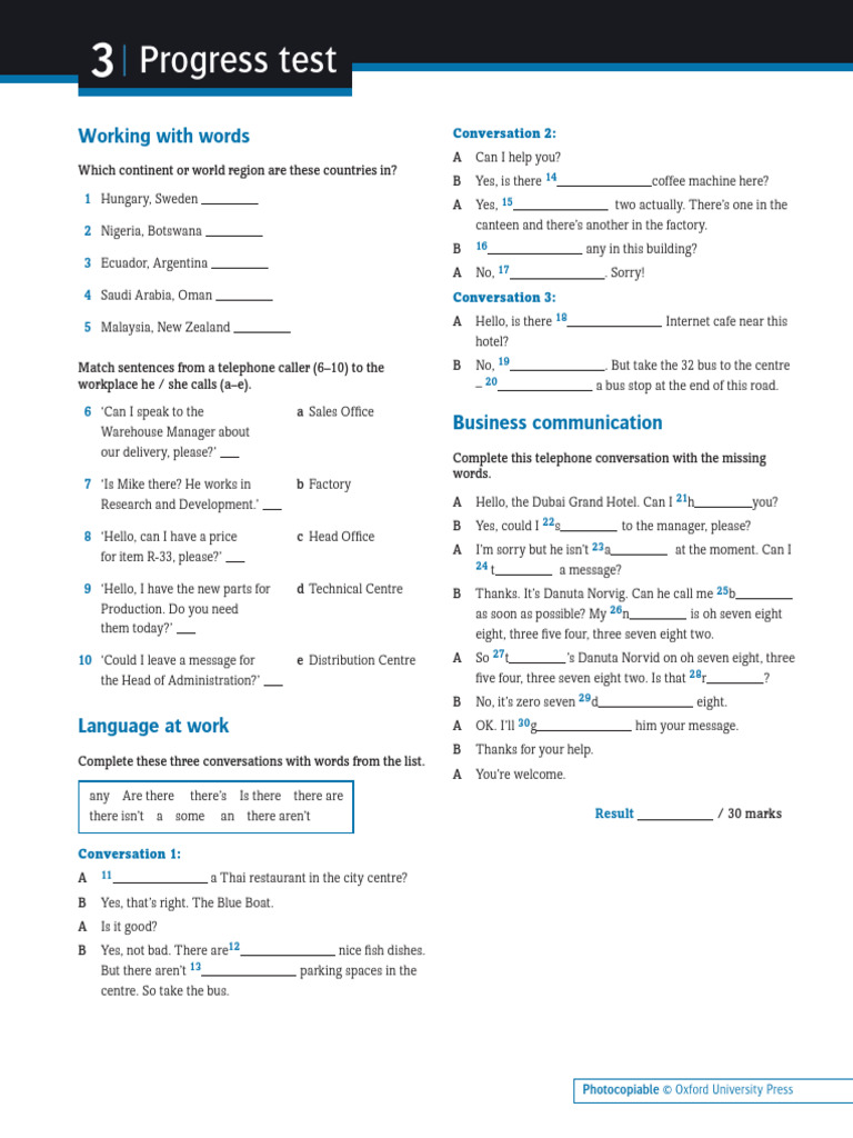Unit 3 Progress Test1 | PDF