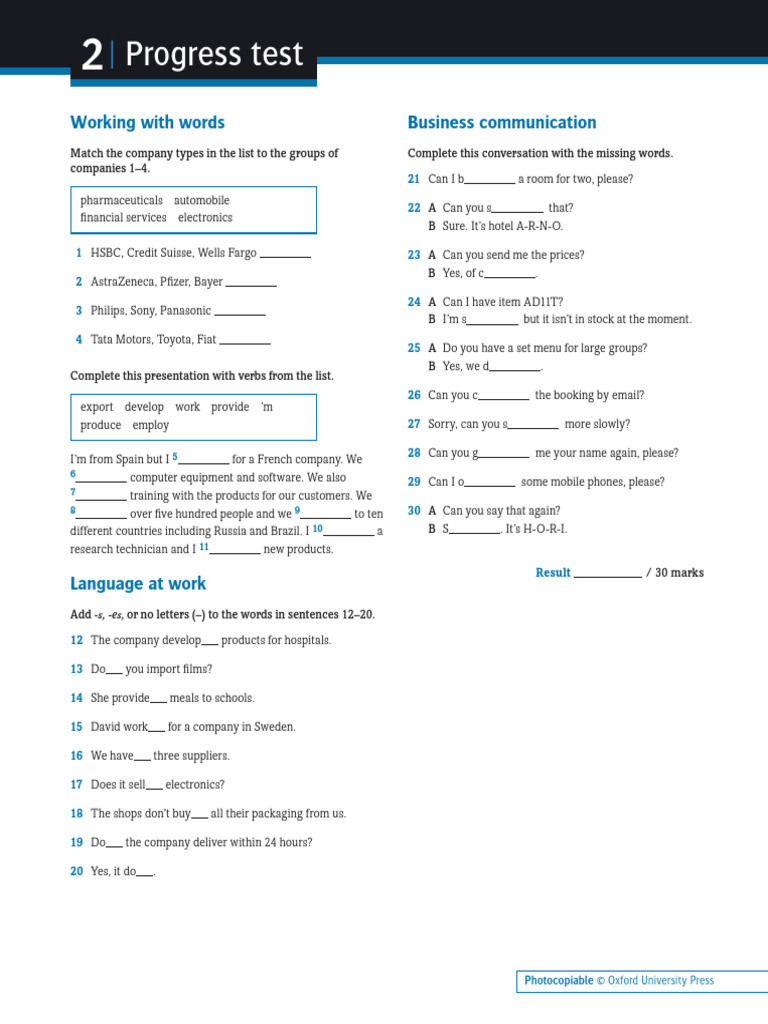 Unit 2 Progress Test1 | PDF