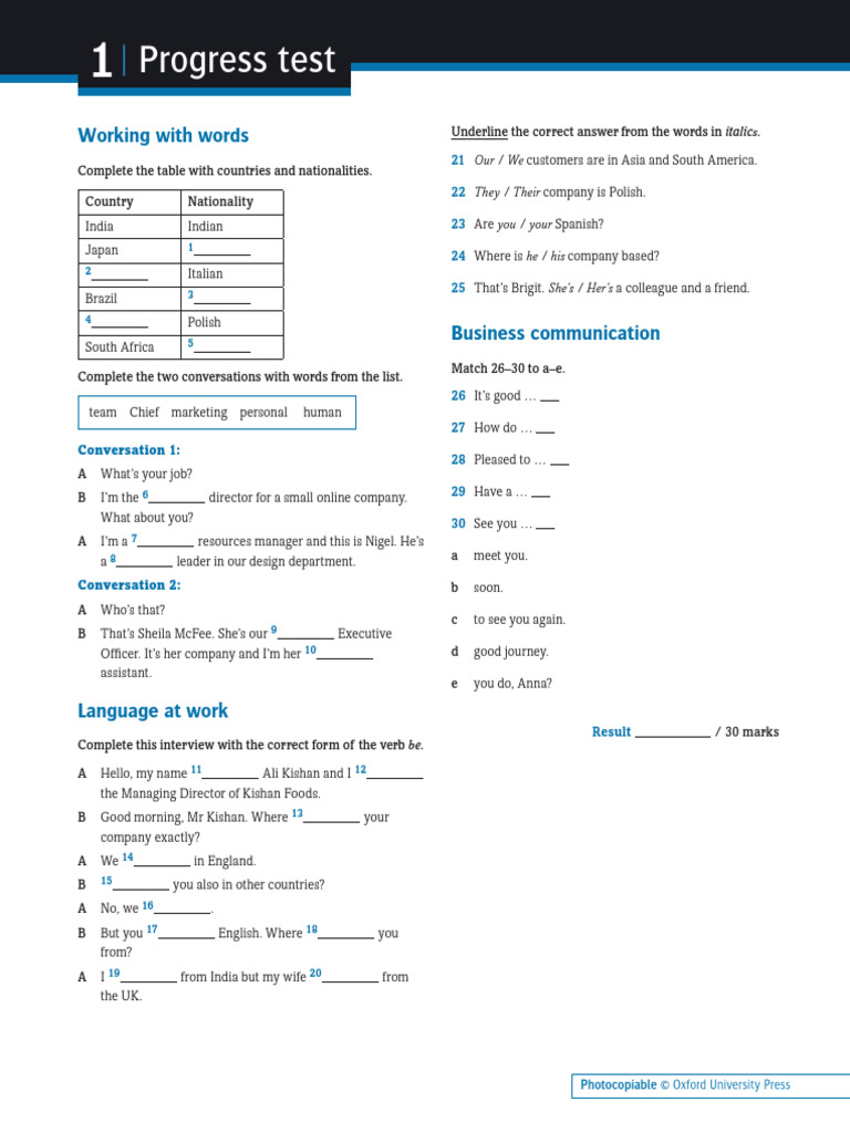 Unit 1 Progress Test1 | PDF | Communication | Human Communication