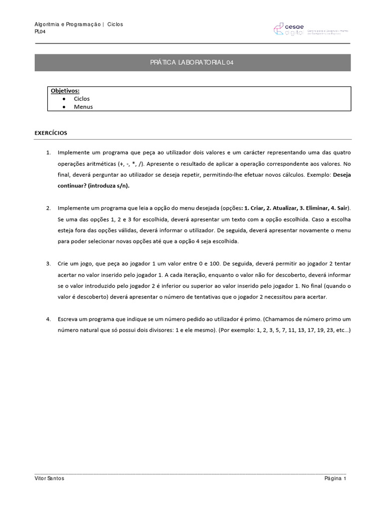 12 - Ficha Prática 04 - Algoritmia e Programação | PDF
