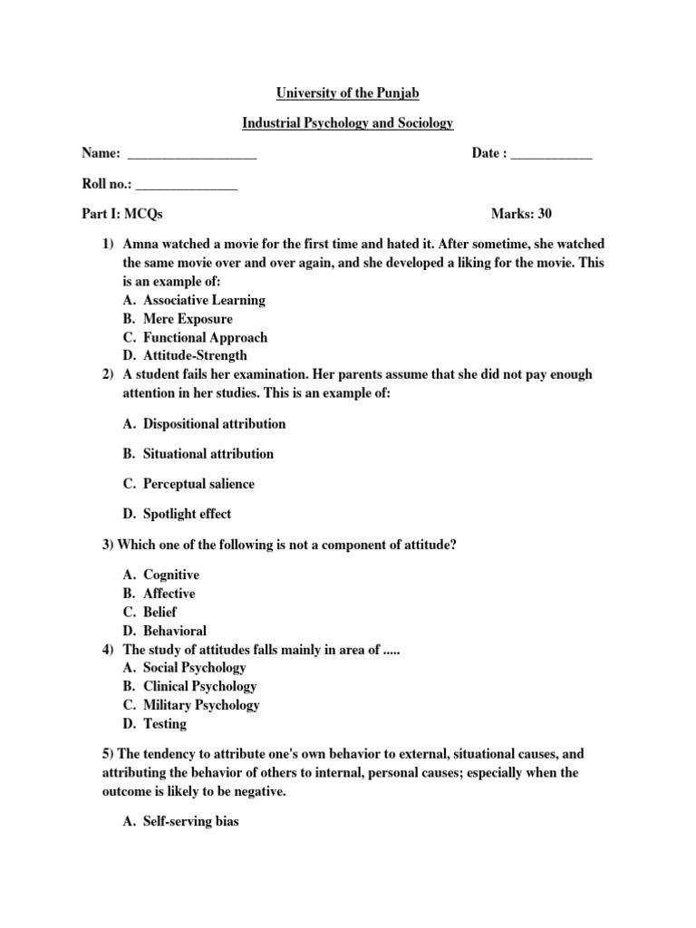 Final Exam University of The Punjab | PDF | Psychology | Attitude ...