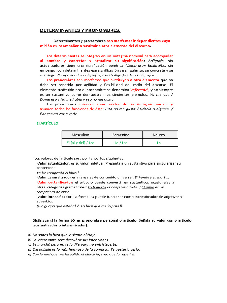 Determinantes Y Pronombres | PDF | Pronombre | Género gramatical
