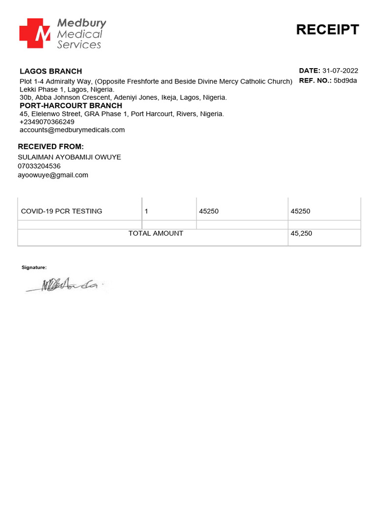 Australian Receipt for COVID-19 Test | PDF