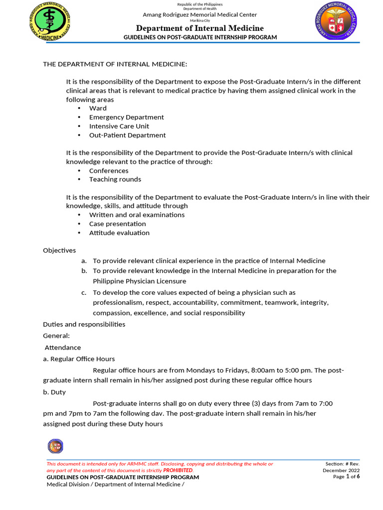 Updated Guidelines On Post Graduate Internship Program | PDF | Internal ...