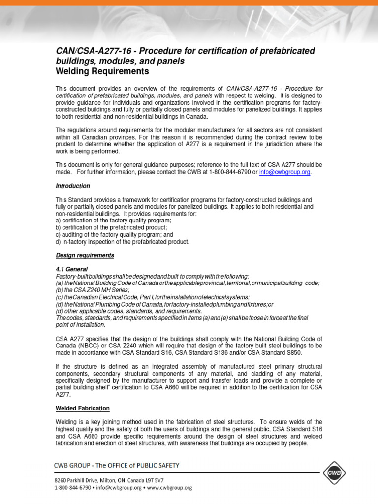 CSA A277-16 Certification Overview | PDF | Welding | Construction