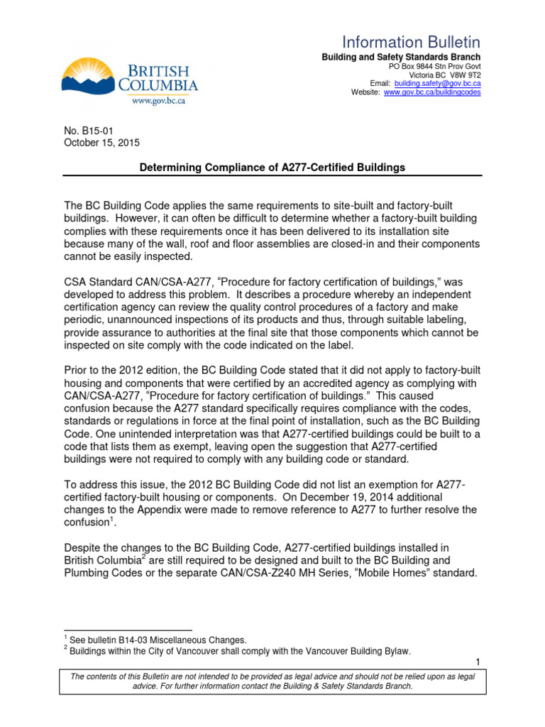 b15-01 Determining Compliance of A277certified Buildings | PDF | Certification | Building Code