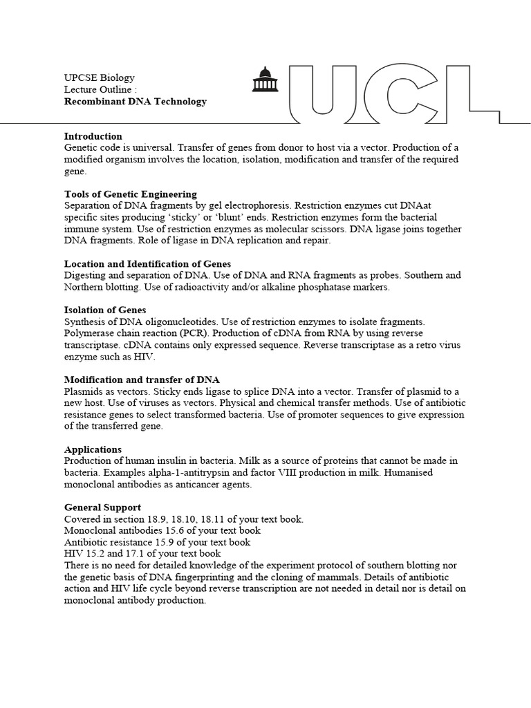 Recombinant DNA Technology Overview | PDF