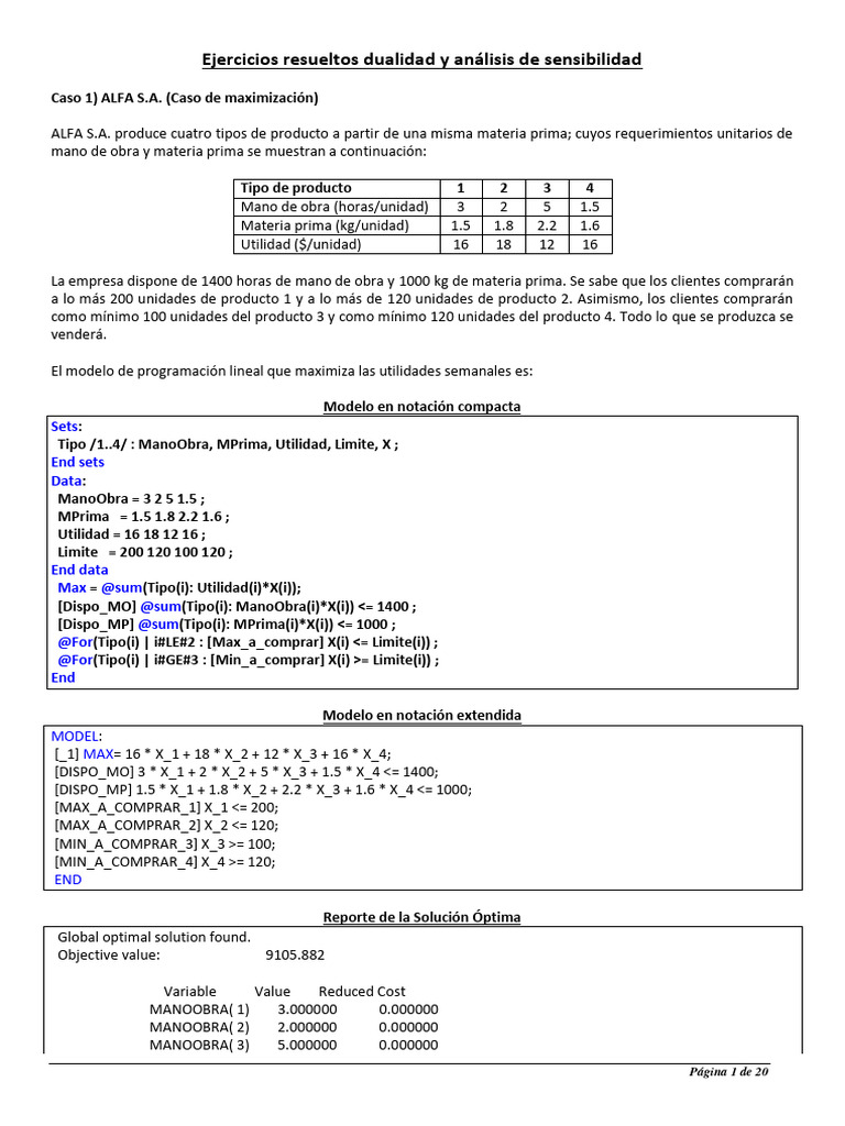 Ejercicios Resueltos Teor A de La Dualidad y An Lisis de Sensibilidad PDF | PDF | Inventario ...