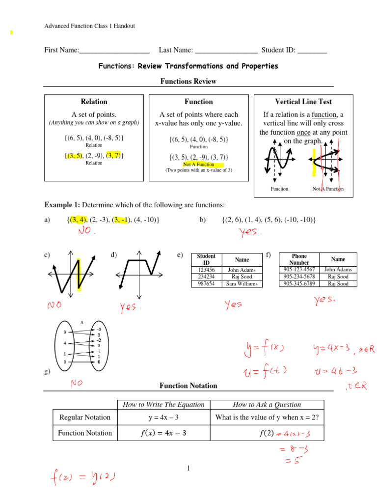 Class 01 AdvancedFunctions HandoutSOL | PDF | Function (Mathematics) | Inequality (Mathematics)