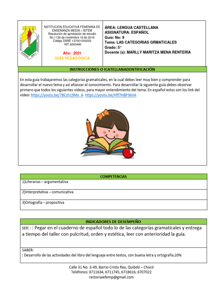 Guia #9 Las Categorias Gramaticales | PDF | Verbo | Adverbio Guia #9 Las Categorias Gramaticales | PDF | Verbo | Adverbio
