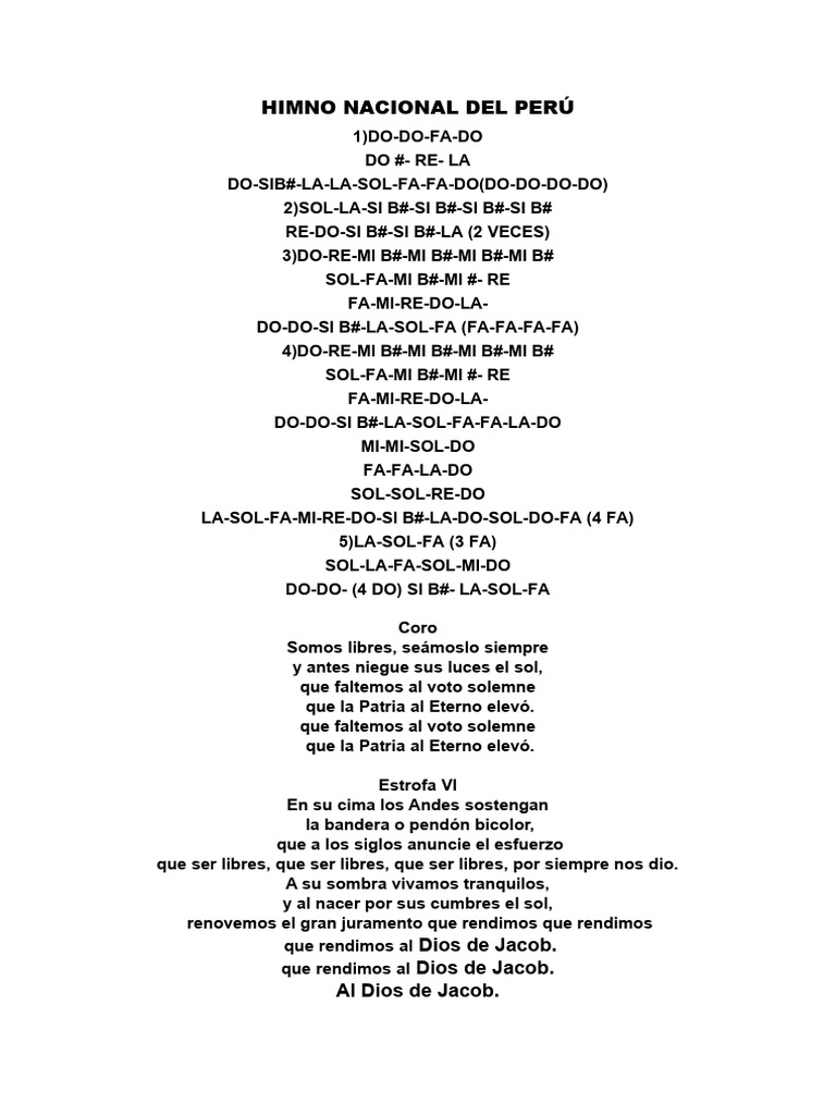 HIMNO NACIONAL DEL PERÚ 6 Grado | PDF