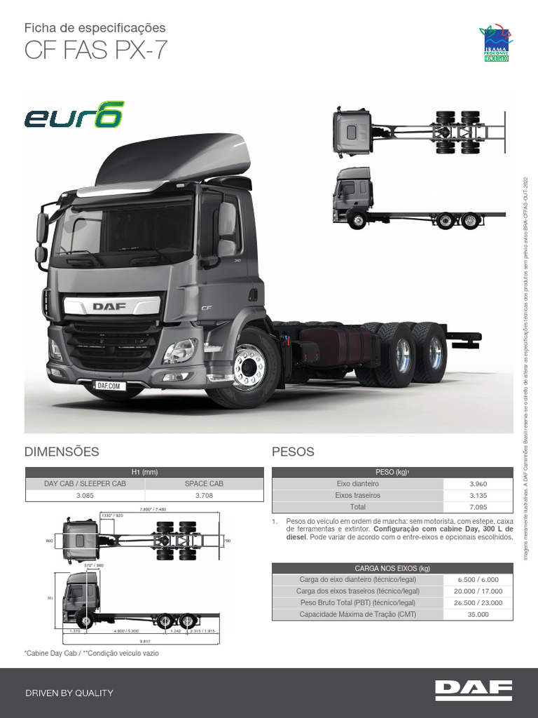DAF-CF-FAS-6x2-PX-7-Euro-6 Ficha Técnica | Download grátis PDF | Eixo | Tecnologia de veículos