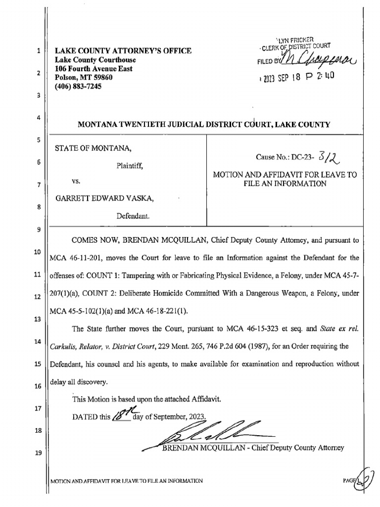 Polson Man Charged With Stabbing Mother, Hiding Body | PDF