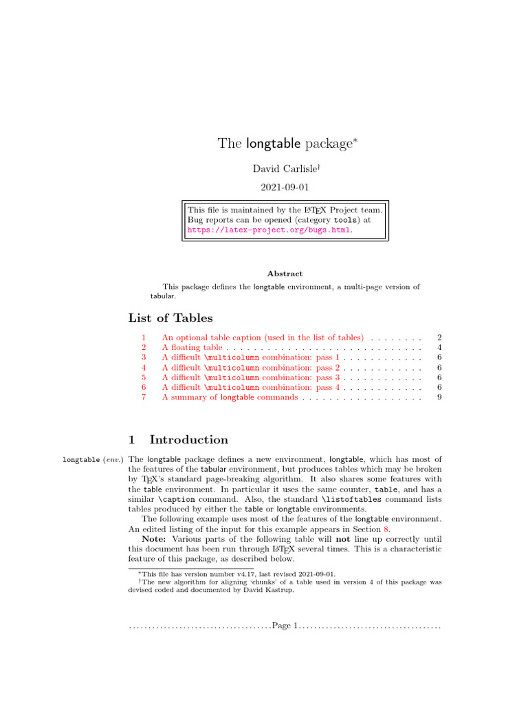 LaTeX - Longtable Package | PDF | Te X | Computer Programming