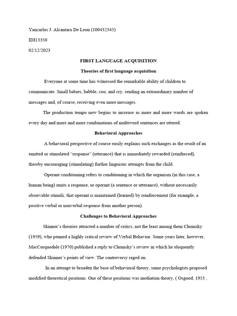 Unit 2 First Language Acquisition | PDF | Language Acquisition | Language Development