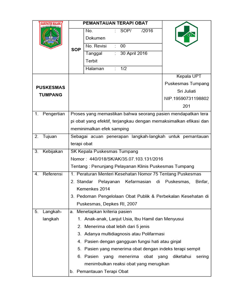 Sop Pemantauan Terapi Obat | PDF
