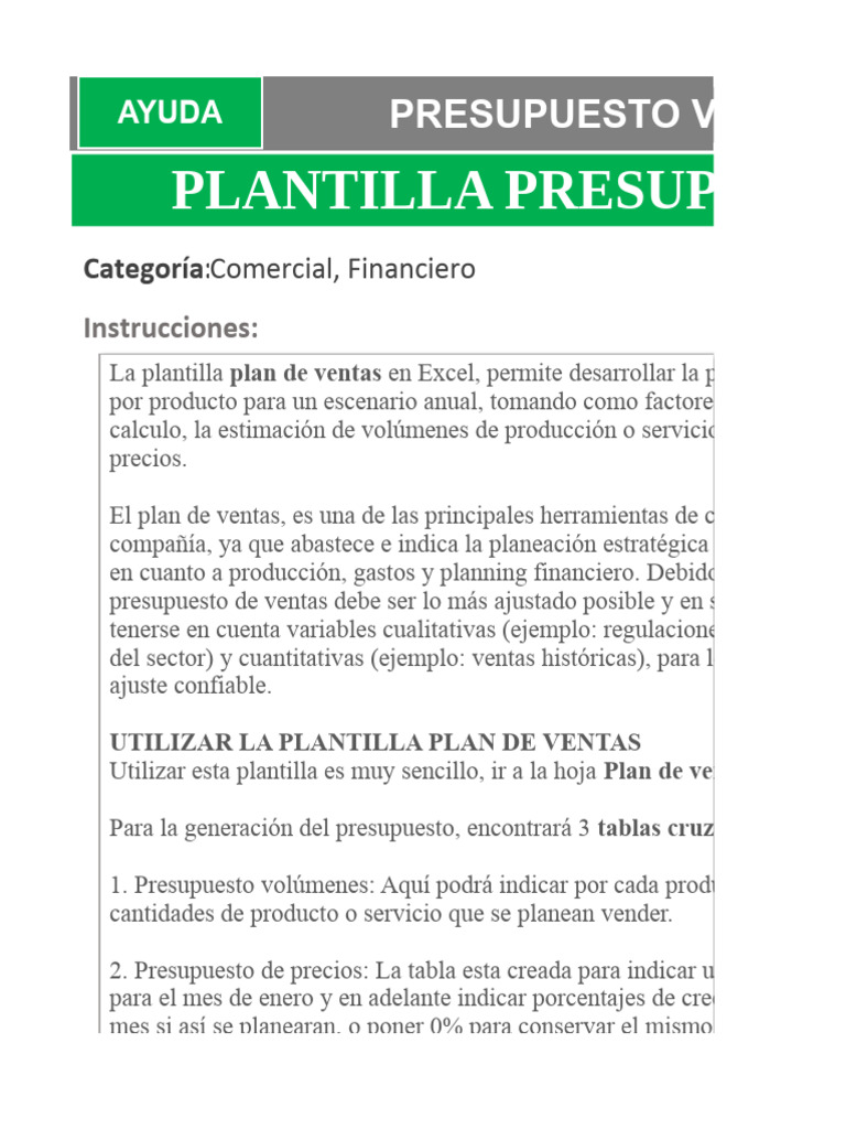Plantilla Plan de Ventas | PDF | Presupuesto | Microsoft Excel