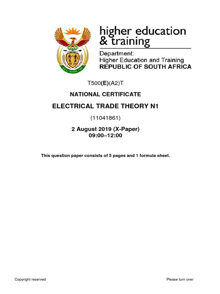 Electrical Trade Theory n1 QP Aug 2019 | PDF | Electrical Resistance ...