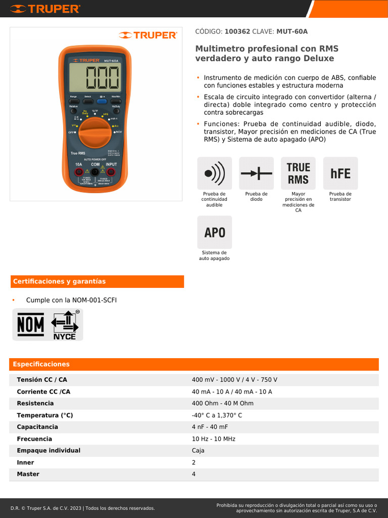 Multimetro Truper | PDF | Ciencias fisicas | Electromagnetismo