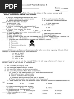 Science Grade 3 1st Quarter Test | PDF | Liquids | Matter