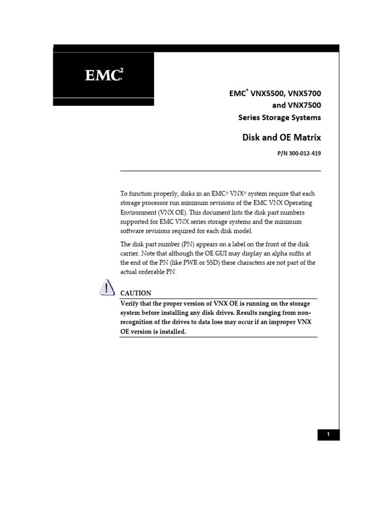 Disk and OE Matrix: EMC VNX5500, VNX5700 and VNX7500 Series Storage Systems | PDF | Hard Disk ...