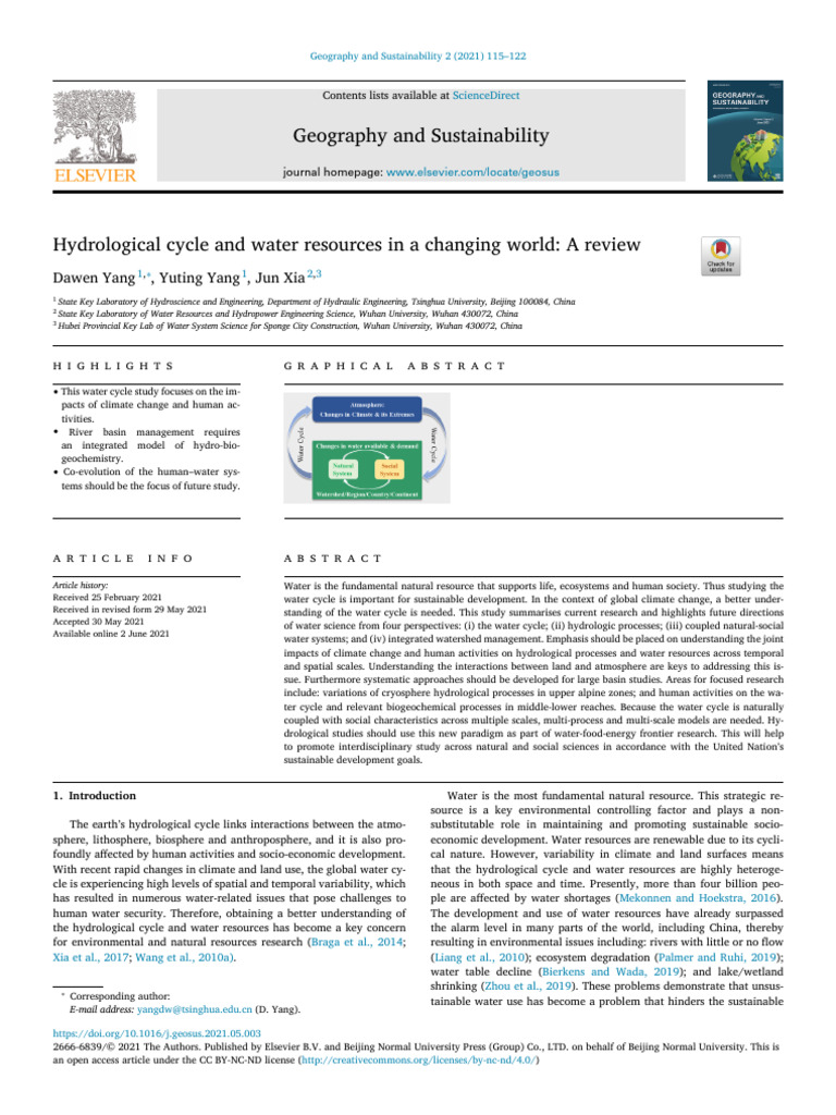 Hydrological Cycle and Water Resources in A Changing World | PDF ...