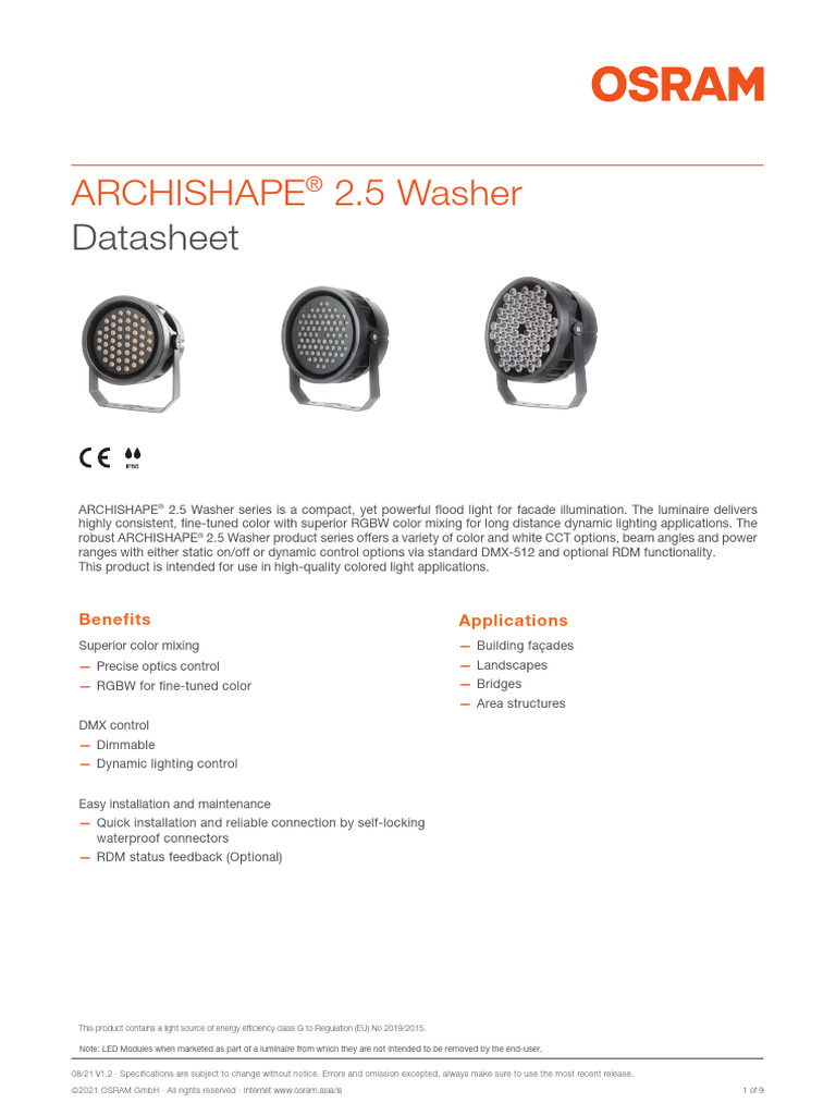 En Archishape 2 5 Washer Ac Datasheet v1p2 | Download Free PDF | Light ...