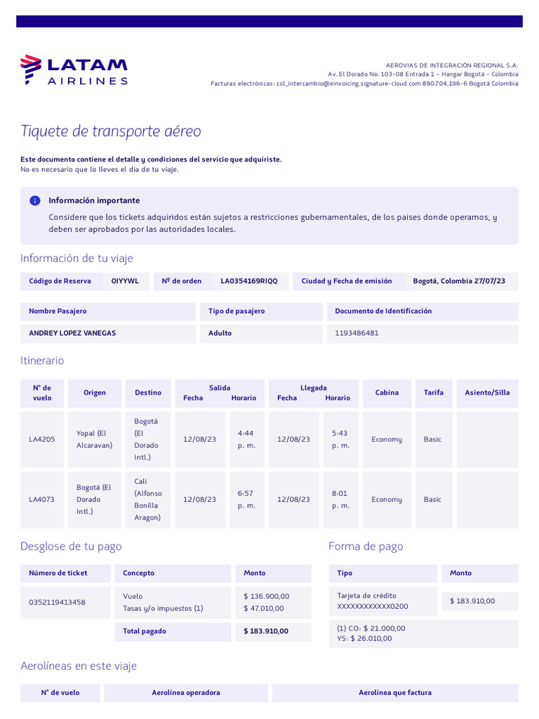 LA0354169RIQQ Cuv | PDF | aerolíneas | Aviación