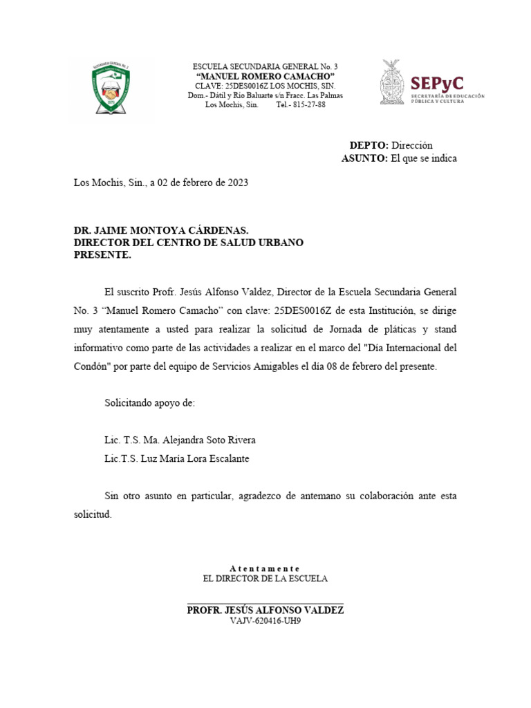 Claudia Solicitud Platicas | PDF