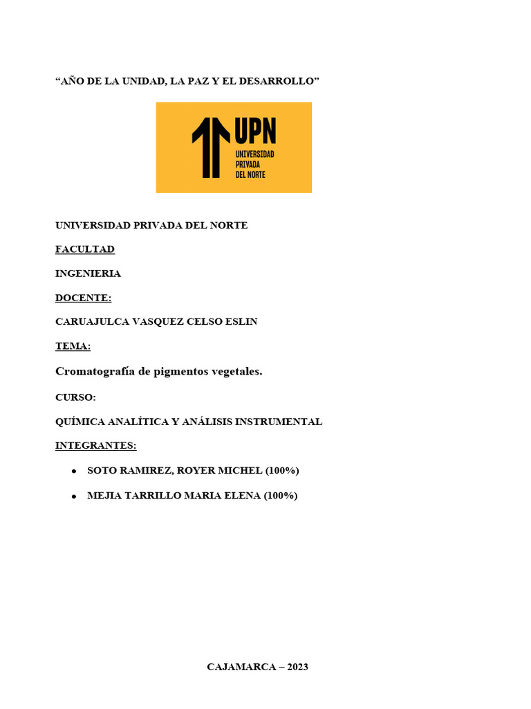 Informe de Cromatografia 02 | PDF | Cromatografía | Elución Informe de Cromatografia 02 | PDF | Cromatografía | Elución