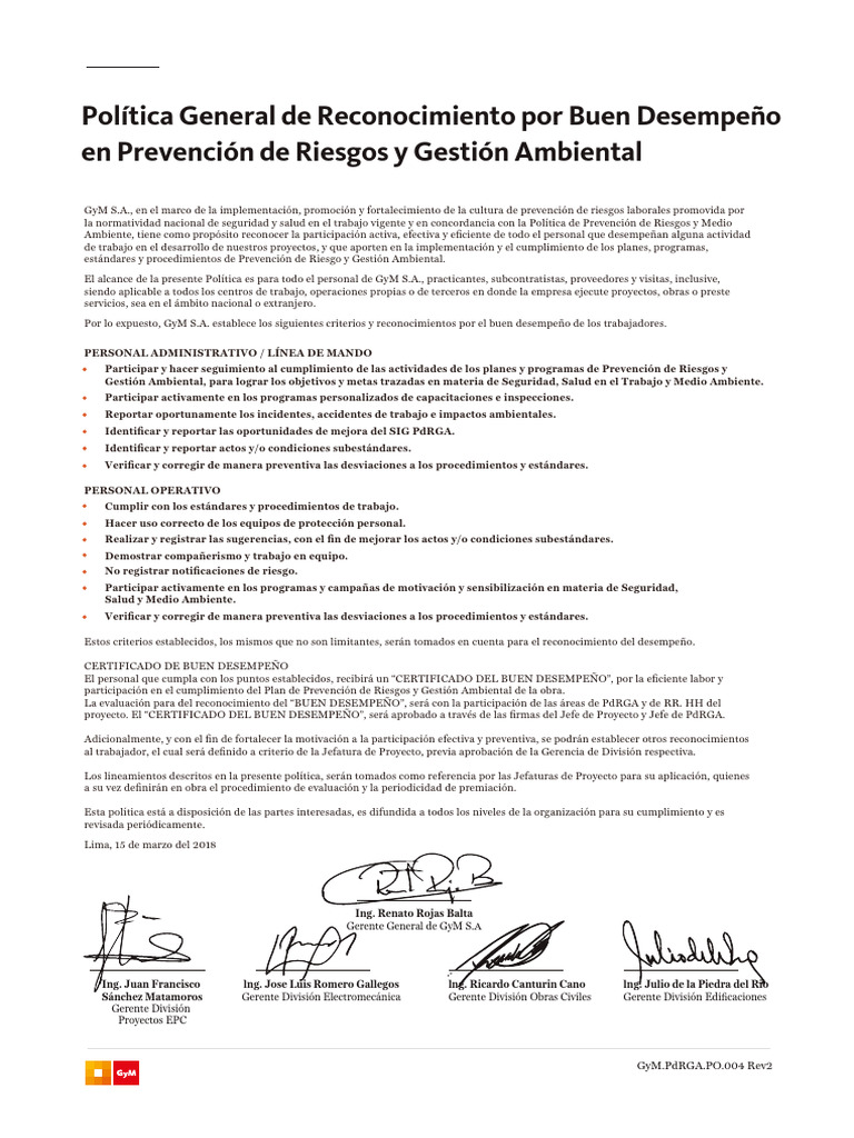 Politica - Reconocimiento Al Buen Desempeño | PDF | Business