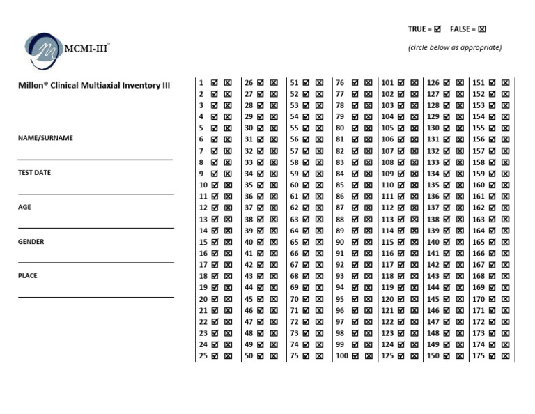 MCMI-III Answer Sheet | PDF