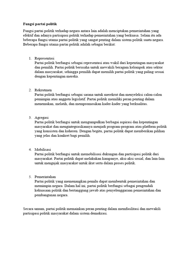 Fungsi Partai Politik | PDF