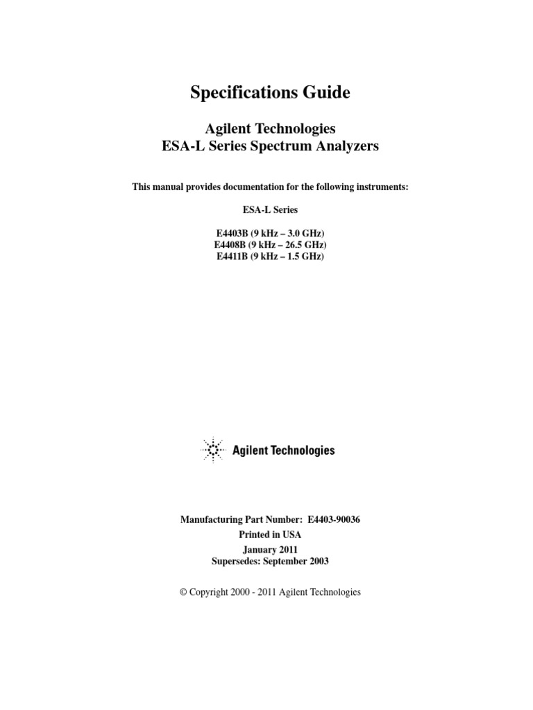 Specifications Guide: Agilent Technologies ESA-L Series Spectrum Analyzers | PDF | Decibel ...