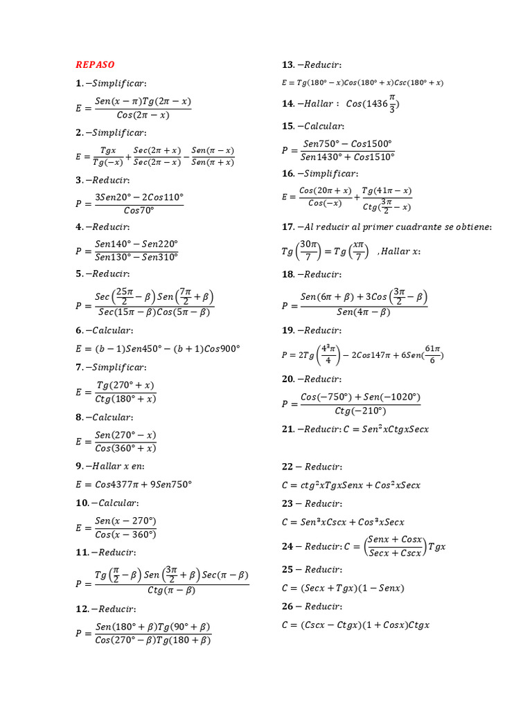 Trigonometric Simplifications and Reductions | PDF | Teaching Methods ...