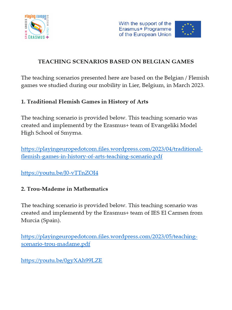 Teaching Scenarios Based On Belgian Games | PDF