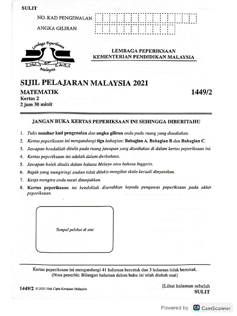 2021 Spm Maths K2 Pdf